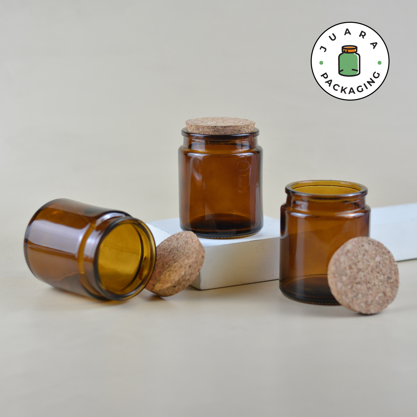 Jar Kaca Coklat Tutup Gabus - 200 ml - Suplyer Kemasan Skincare ...