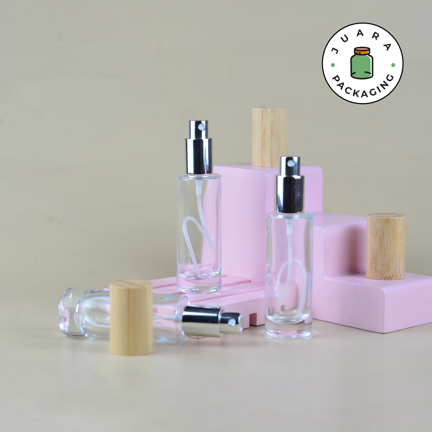 Botol Parfum Spray Silver Tutup Kayu - 50 ml - Suplyer Kemasan Skincare ...