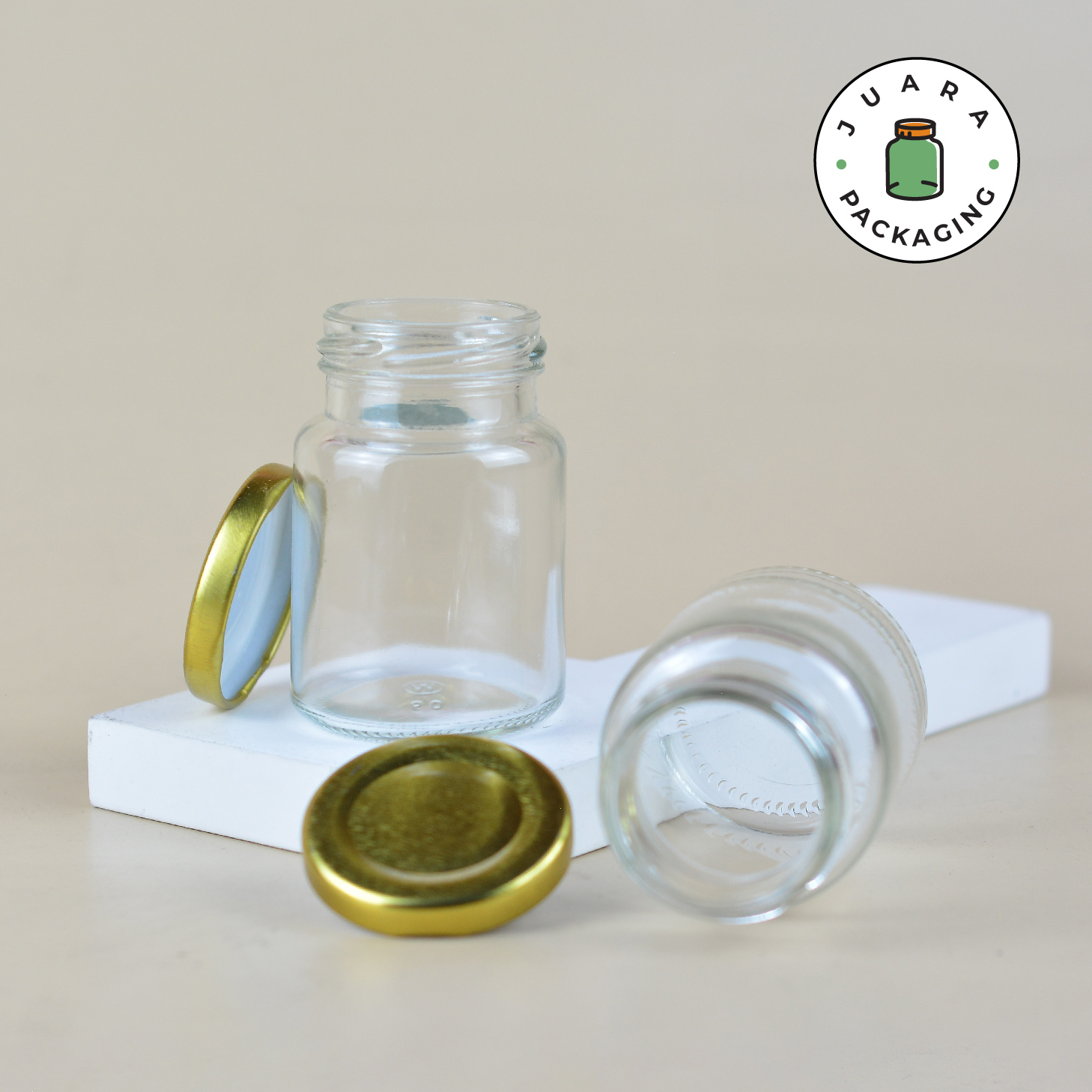 Jar Kaca Bulat Tutup Gold - 100 ml - Suplyer Kemasan Skincare, Kemasan ...