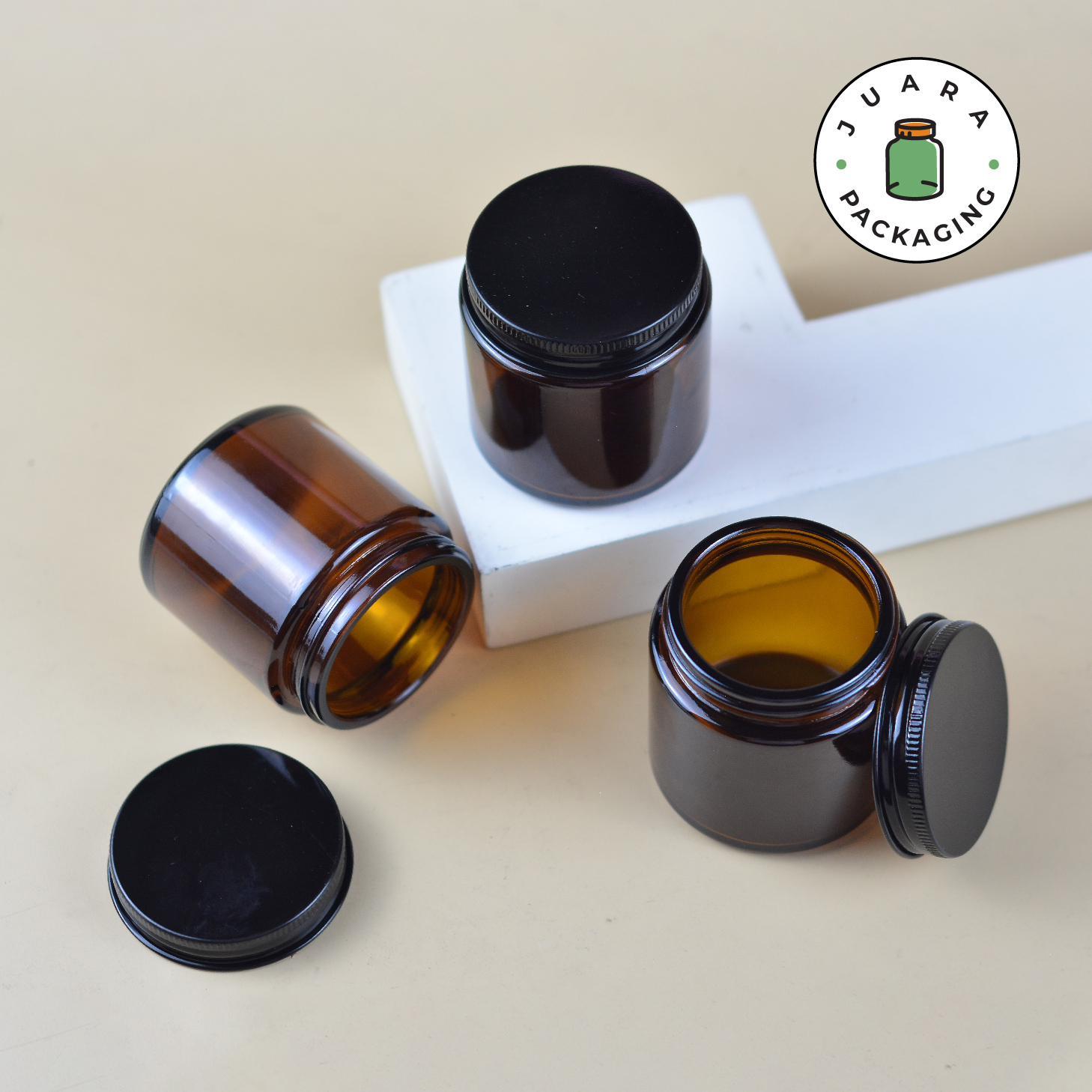 Pot Cream Kaca Amber Tutup Hitam - 100 ml - Suplyer Kemasan Skincare ...