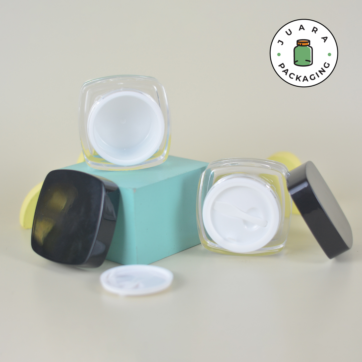 Pot Cream Acrylic Spatula + Inner Lid Hitam - 20 gr 30 gr - Suplyer ...